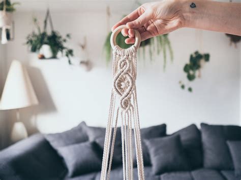 Makramee Blumenampel mit Holzring Boho Deko Pflanzenhänger Etsy