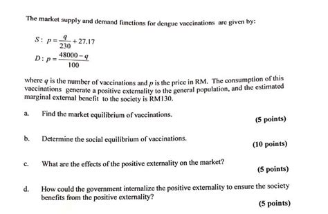 Solved The Market Supply And Demand Functions Fo Solutioninn