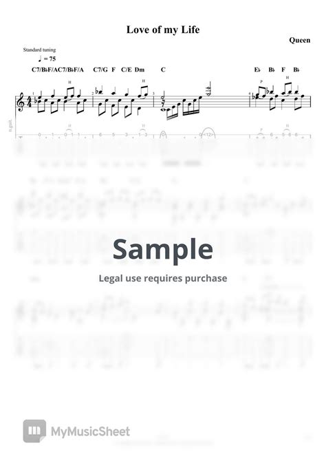 Queen Love Of My Life 기타솔로 기타 Tab악보 코드포함 Sheets By Bella
