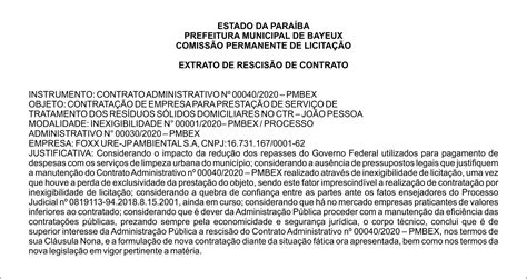 Prefeitura Municipal De Bayeux Extrato De RescisÃo De Contrato