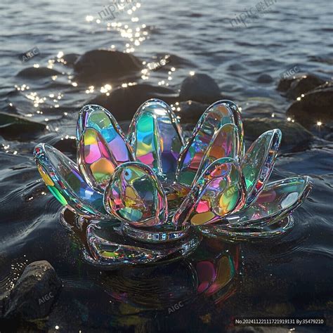 Ai创作图水晶荷花 水晶莲花 玻璃荷花雕塑 古代水晶莲花 琉璃荷花灯 水之花雕塑 多彩水精灵 水中琉璃荷花 贝壳珍珠彩灯 荷花水晶球 炫彩水晶 水中活宝石 奇幻水景雕塑 琉璃奠池 水中荷花灯