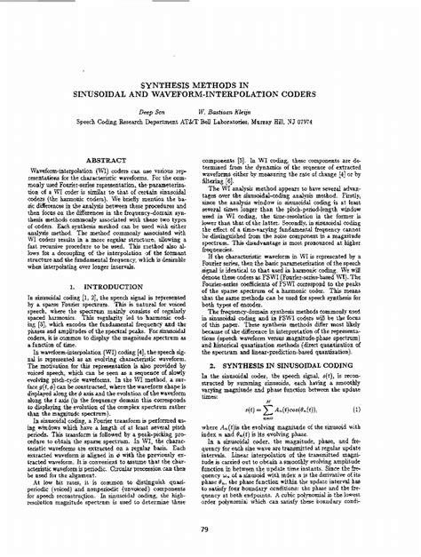 Synthesis Methods In Sinusoidal And Waveform Interpolation Coders