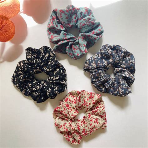 Floral Chiffon Hair Scrunchies Hair Elastic Ties For Women Cute Soft