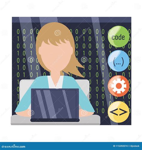 Web Developer Working On Computer Programming Coding Stock Vector Illustration Of Office