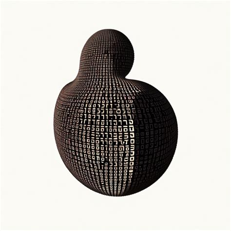 3d Rendering Of A Pearshaped Metallic Object Covered In Binary Code