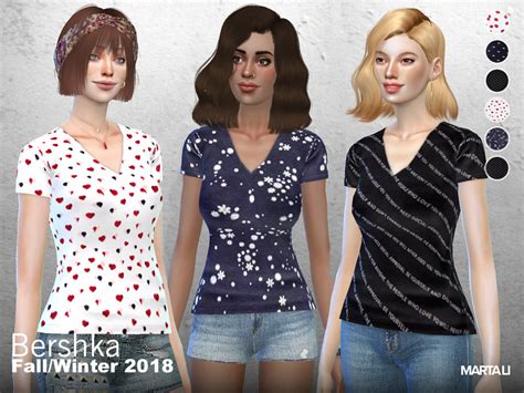 The Sims Resource Marta Li Bershka V Neck Printed Tee
