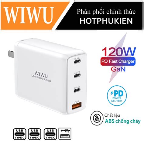 Adapter củ cóc sạc nhanh 120W đa năng 4 in 1 gồm 1 USB A và 3 PD Type C hiệu WIWU Mini GaN Quick