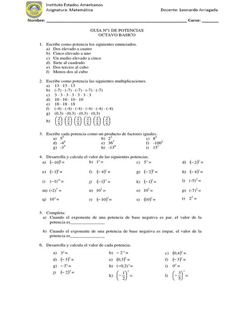 Guía De Potencias Para 8º Básico Pdf Deportes Ocio