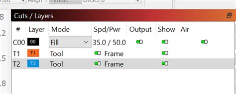 Blue Tool Layer Has Power And Line Fill Options Lightburn Software Questions Lightburn