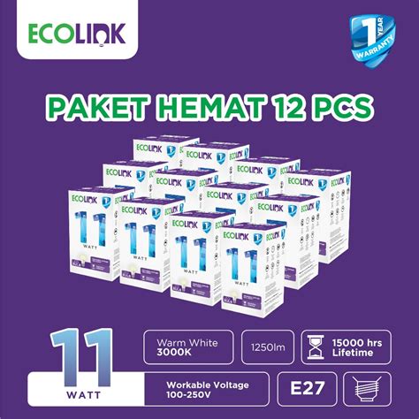 Jual Ecolink Lampu Bohlam LED Bulb 11W Kuning Warm White Paket 12pcs