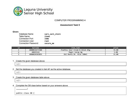 assessment task 5 java codes senior high school computer