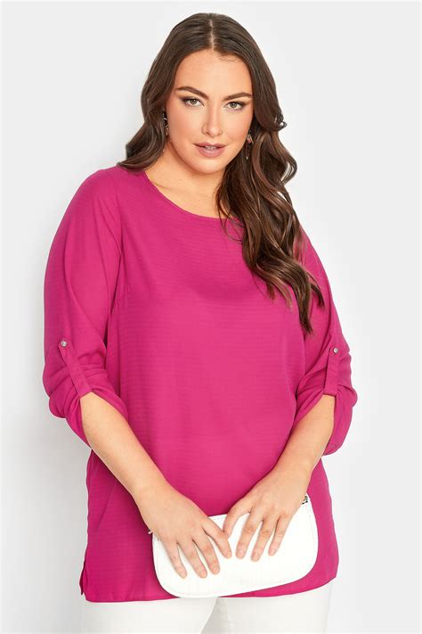 Yours Plus Size Dark Pink Tab Sleeve Blouse Yours Clothing