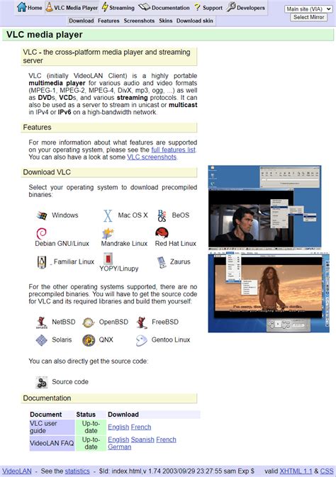 Videolan In 2003 Web Design Museum