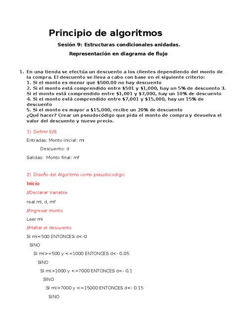 Ejercicios Semana 9 Aña Principio De Algoritmos Sesión 9 Estructuras Condicionales Anidadas