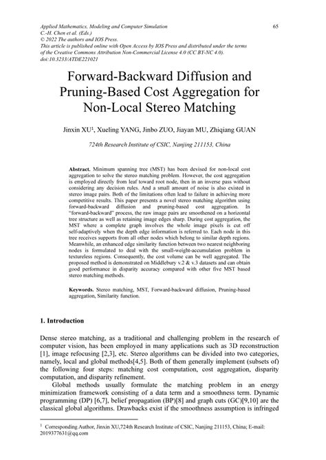 PDF Forward Backward Diffusion And Pruning Based Cost Aggregation For