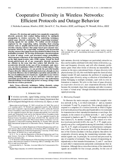 Pdf Cooperative Diversity In Wireless Networks Efficient Protocols