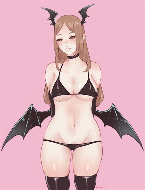 Rule 34 1girls Bikini Blush Breasts Cleavage Demon Female Female Only