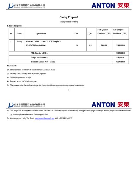 Casing Price Proposal 20221221 Pdf