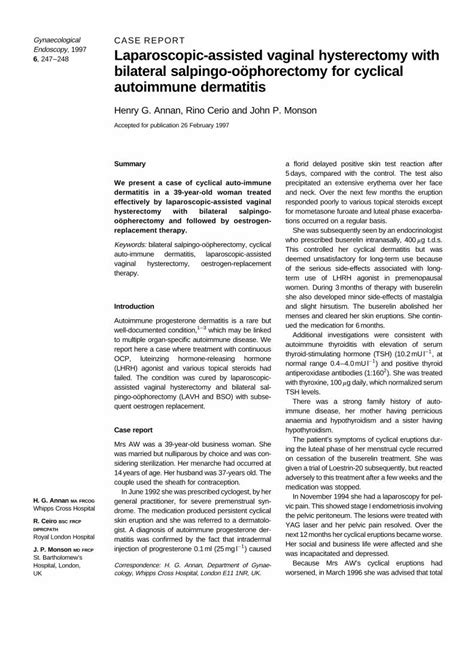 Pdf Laparoscopic Assisted Vaginal Hysterectomy With Bilateral