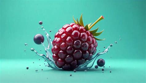 Raspberry With Water Splash On Vibrant Background Still Life Stock Illustration Illustration