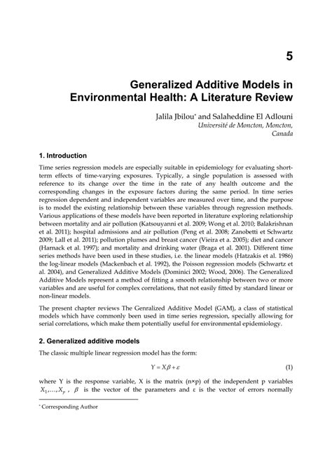 Pdf Generalized Additive Models In Environmental Health A Literature Review