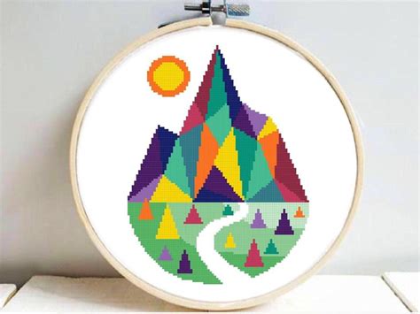 Geometric Nature Modern Cross Stitch Pattern Abstract Cross Stitch