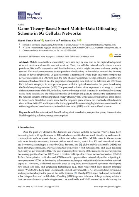 Pdf Game Theory Based Smart Mobile Data Offloading Scheme In 5g Cellular Networks