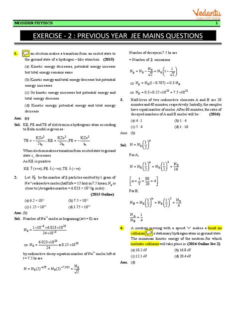 Modern Physics Question Ex 2 Pdf Photoelectric Effect Electron