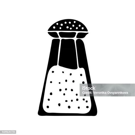 주방 도구 낙서의 소금 유리 흰색 배경에 손으로 그린 벡터 블랙 실루엣 일러스트레이션 레스토랑 메뉴 조리법 책 및 벽지를위한