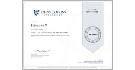 Priyanka V On Linkedin Completion Certificate For Html Css And Javascript For Web Developers
