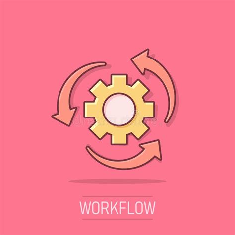 Workflow Process Icon In Comic Style Gear Cog Wheel With Arrows Vector Cartoon Illustration