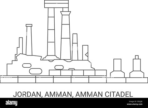 Jordan Amman Amman Citadel Travel Landmark Vector Illustration Stock
