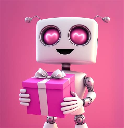 Cute Robot In Love Holding A Valentine Days T Box Over Pink Premium Ai Generated Image