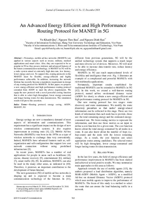 Pdf An Advanced Energy Efficient And High Performance Routing Protocol For Manet In 5g