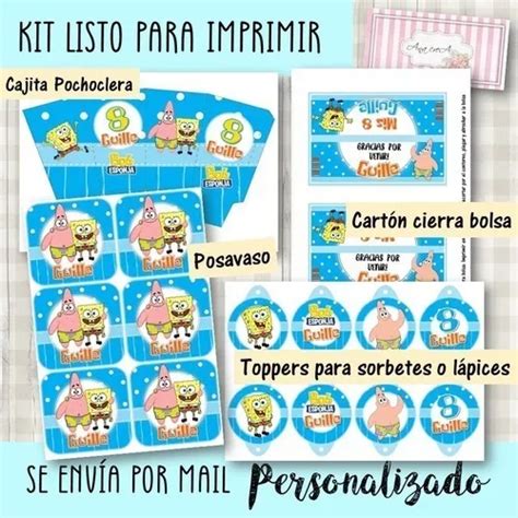 Kit Imprimible Bob Esponja Mod2 Cumpleaños Deco Candy Bar En Venta En