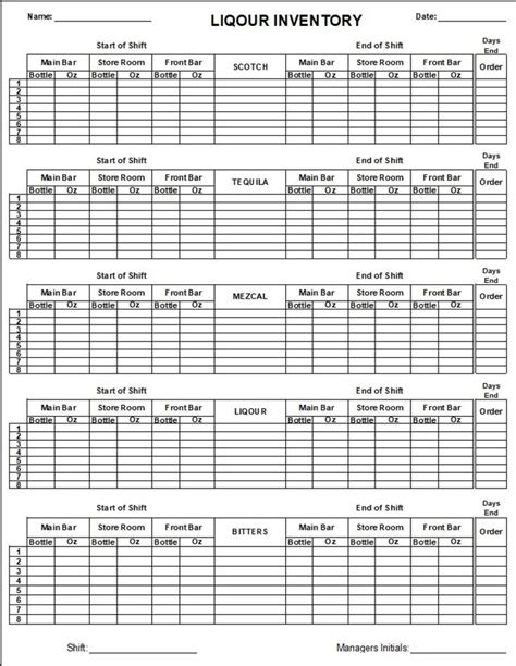 Bar Inventory Sheets Custom Order Etsy Canada