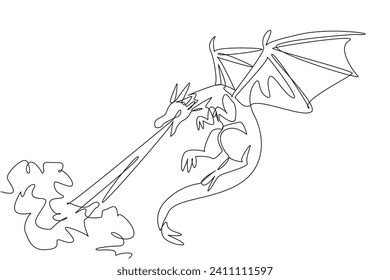 Dragon Flying And Breathing Fire Drawing