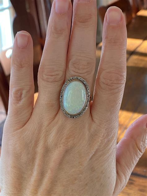 Vintage Two Tone Australian Opal And Diamond Cocktail Ring For Sale At