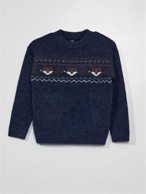 Pull en maille chinée avec imprimé Bleu Kiabi 13 00
