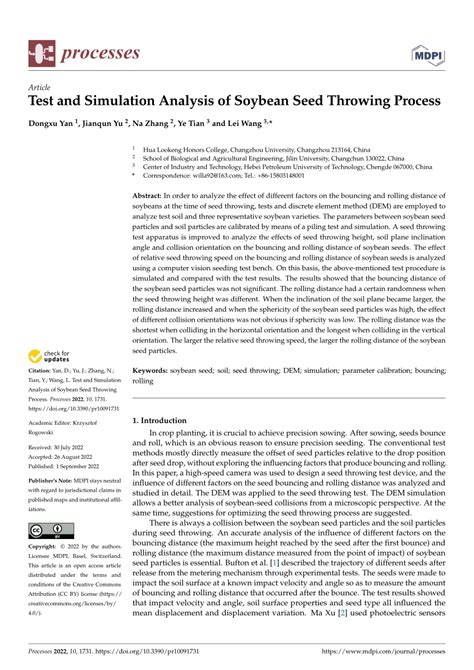 Pdf Test And Simulation Analysis Of Soybean Seed Throwing Process