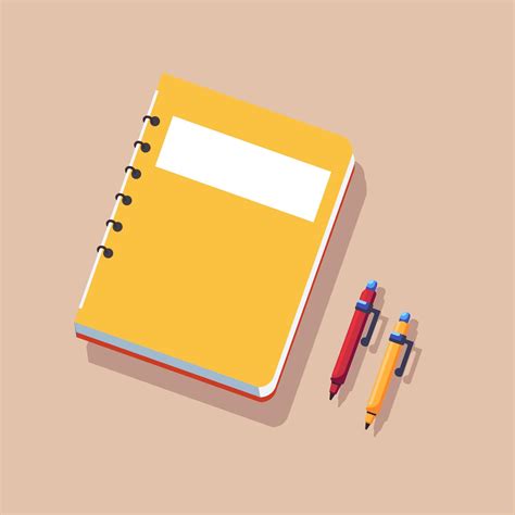 Notepad Notebook With Pens Flat Vector Illustration Workbook Diary Note Notes Notepad