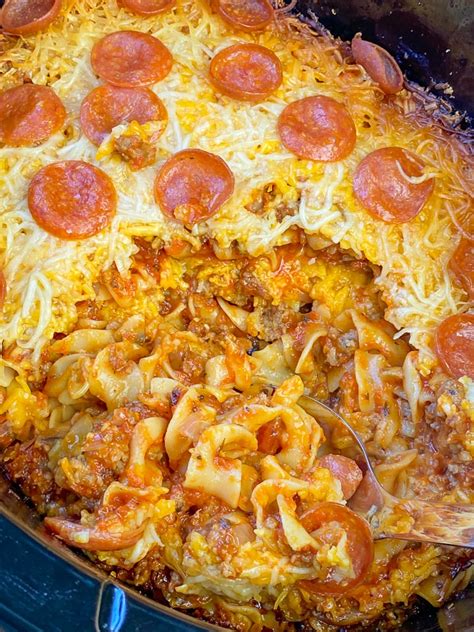 Easy Crock Pot Pizza Casserole Plowing Through Life