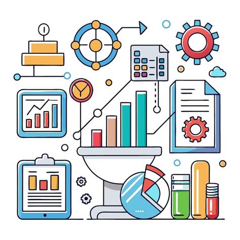 Colorful Data And Analytics Icon Set With Bar Graphs Charts Data