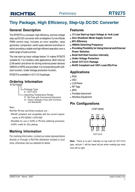 Rt9275 Richtek Converter Hoja De Datos Ficha Técnica Distribuidor