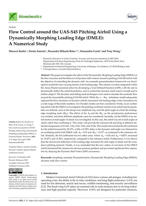 Pdf Flow Control Around The Uas S45 Pitching Airfoil Using A Dynamically Morphing Leading Edge