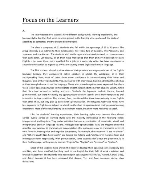 Celta Assignment 1 Pdf Verb Learning Styles