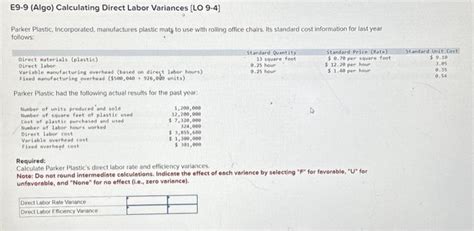solved e9 9 algo calculating direct labor variances [lo