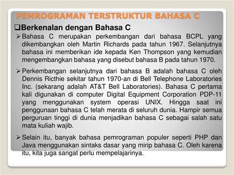 PPT PEMROGRAMAN TERSTRUKTUR BAHASA C C Kuliah Pendahuluan PowerPoint Presentation ID