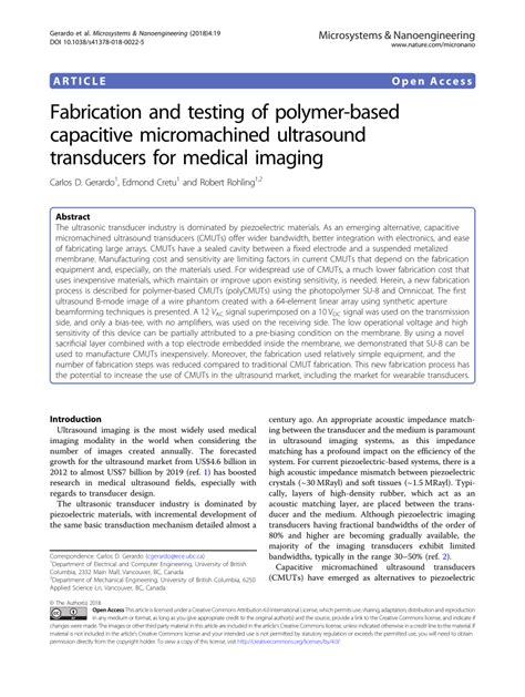Pdf Fabrication And Testing Of Polymer Based Capacitive Micromachined