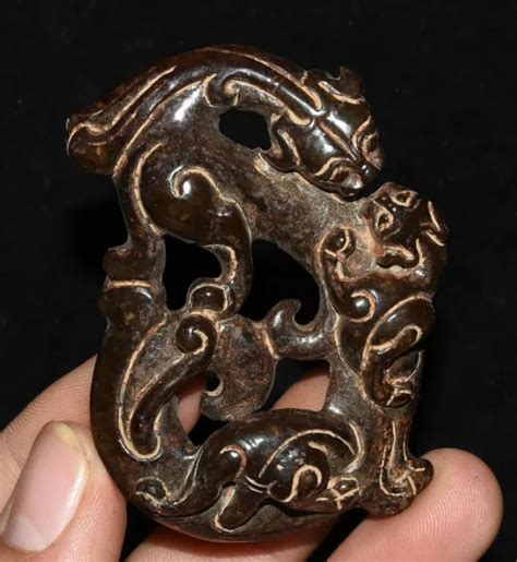ANCIENNE DYNASTIE HAN Chinoise Hetian Jade Carve Dragon Brave Troupes